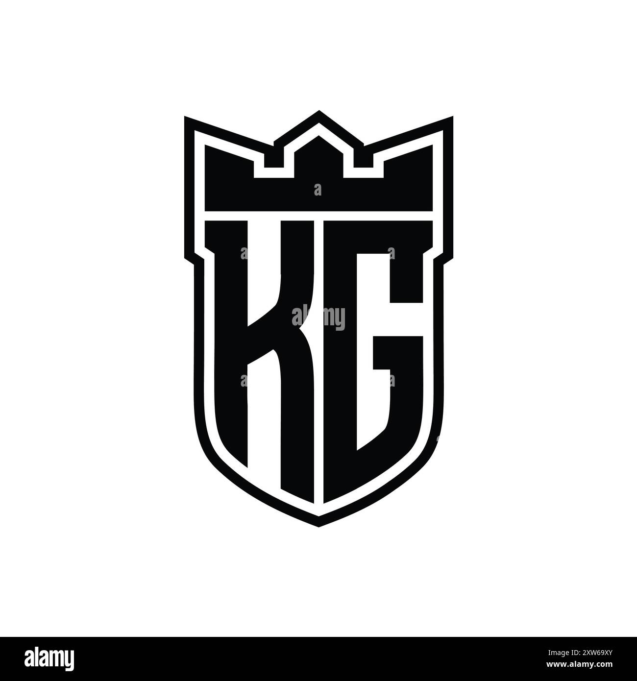KG Letter logo with shield shape with geometric crown inside black ...