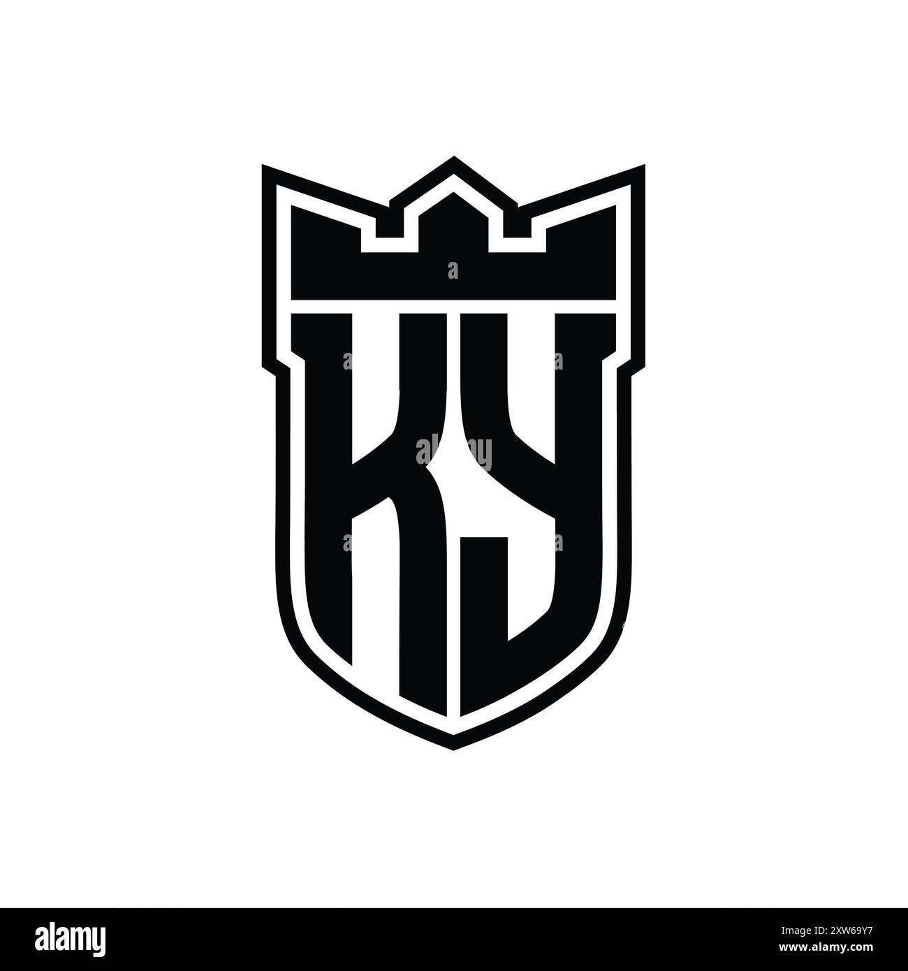 KY Letter logo with shield shape with geometric crown inside black ...
