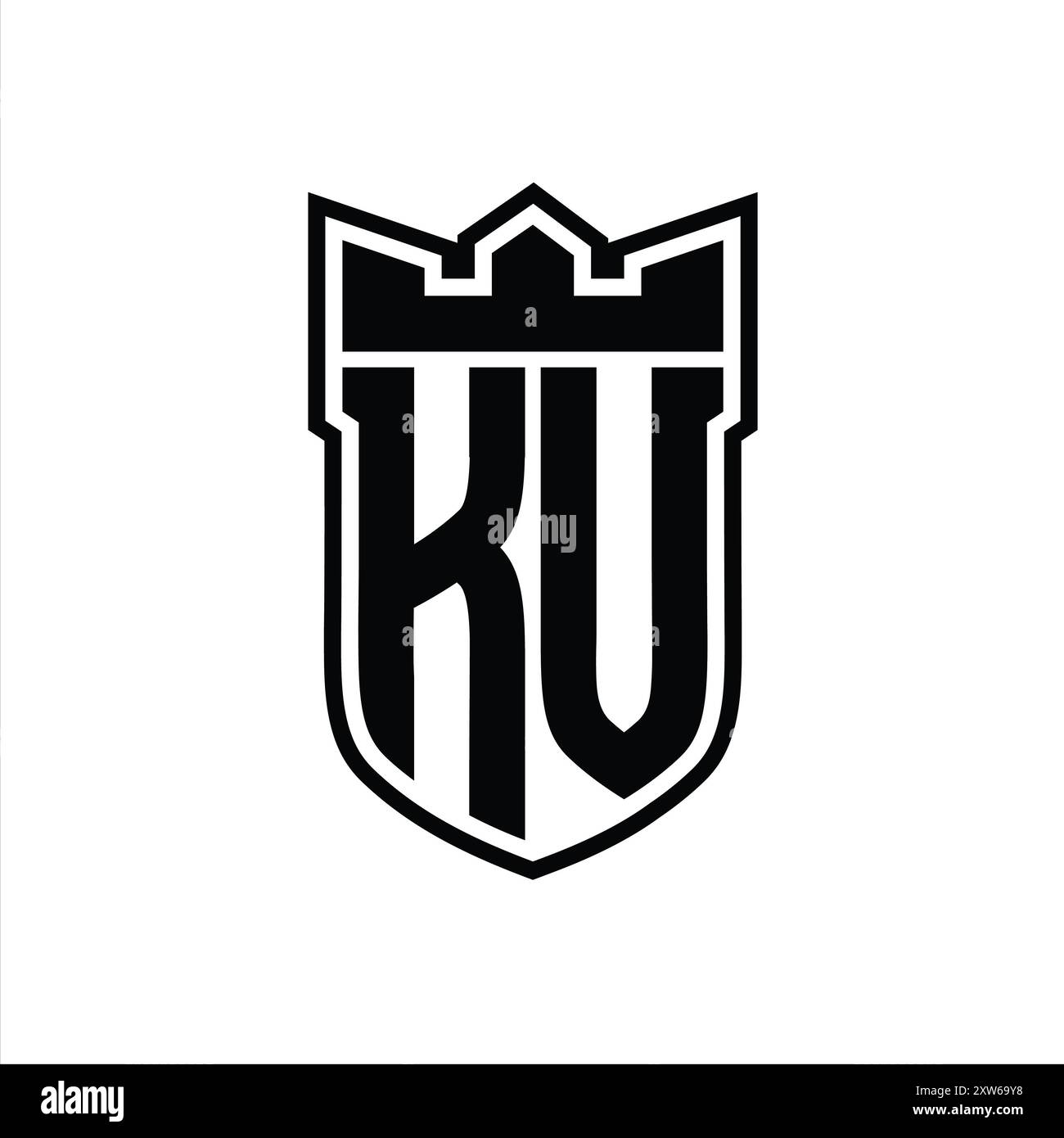 KV Letter logo with shield shape with geometric crown inside black ...