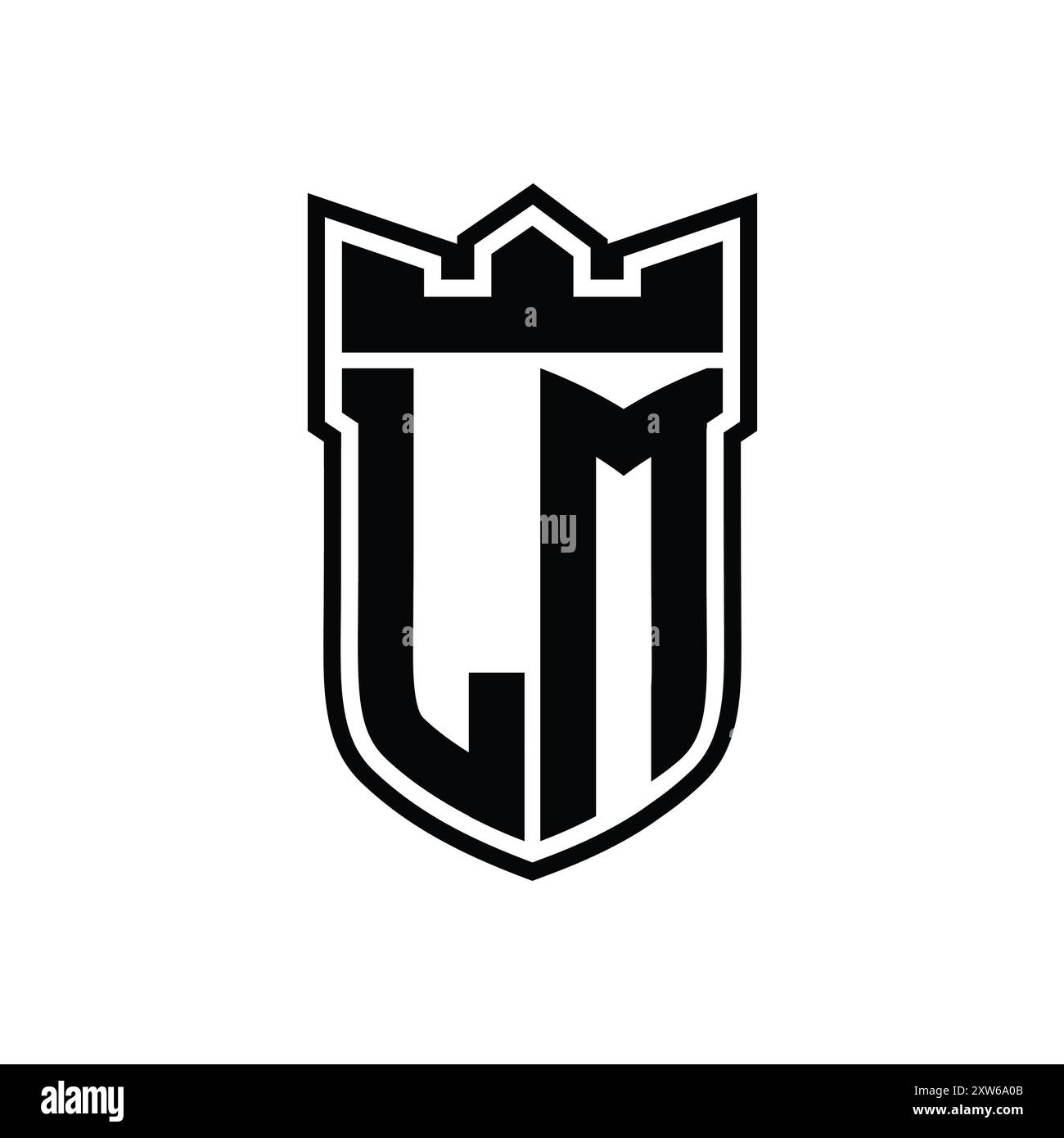 LM Letter logo with shield shape with geometric crown inside black ...