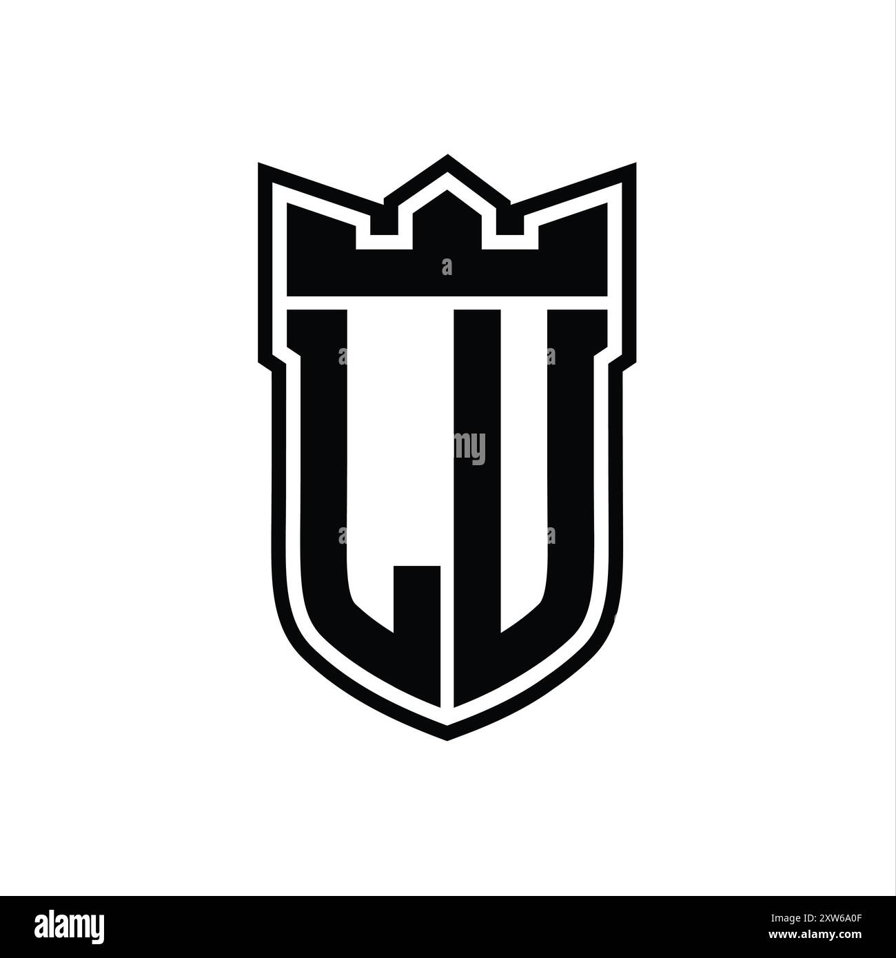 LU Letter logo with shield shape with geometric crown inside black ...