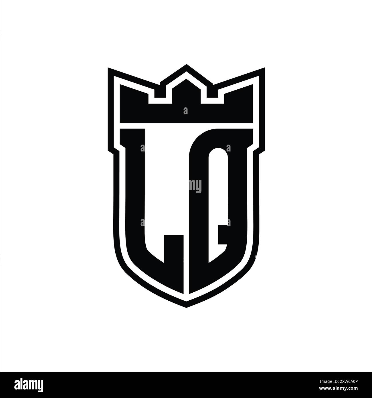 LQ Letter logo with shield shape with geometric crown inside black ...