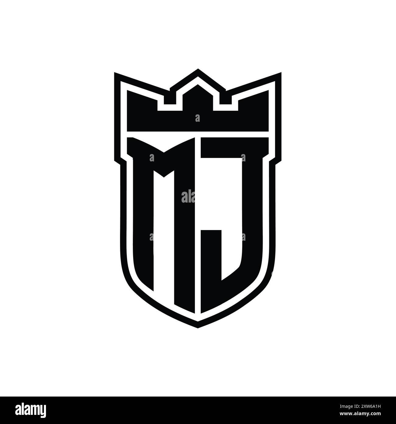 MJ Letter logo with shield shape with geometric crown inside black ...