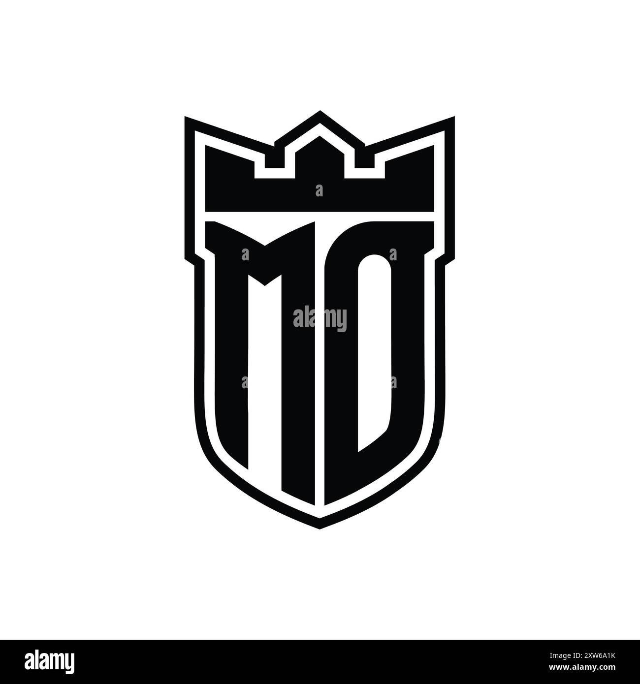 MO Letter logo with shield shape with geometric crown inside black ...