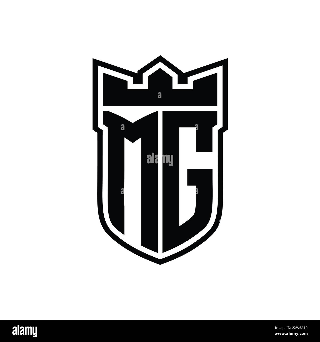 MG Letter logo with shield shape with geometric crown inside black ...