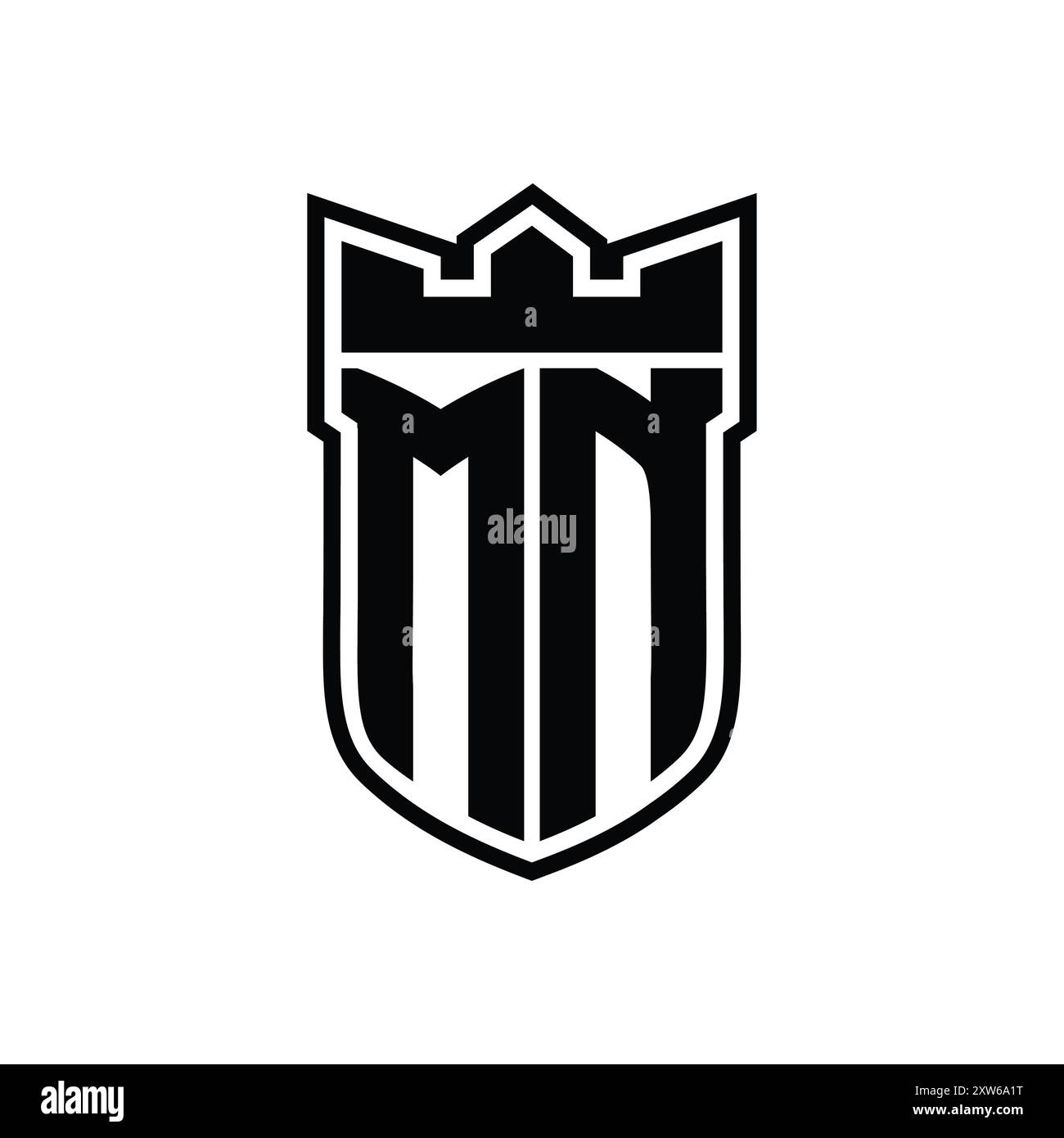 MN Letter logo with shield shape with geometric crown inside black ...