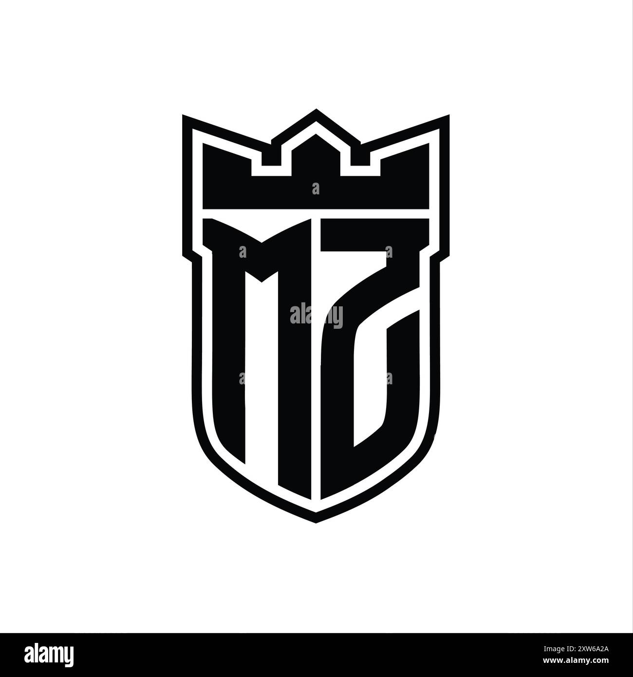 MZ Letter logo with shield shape with geometric crown inside black ...