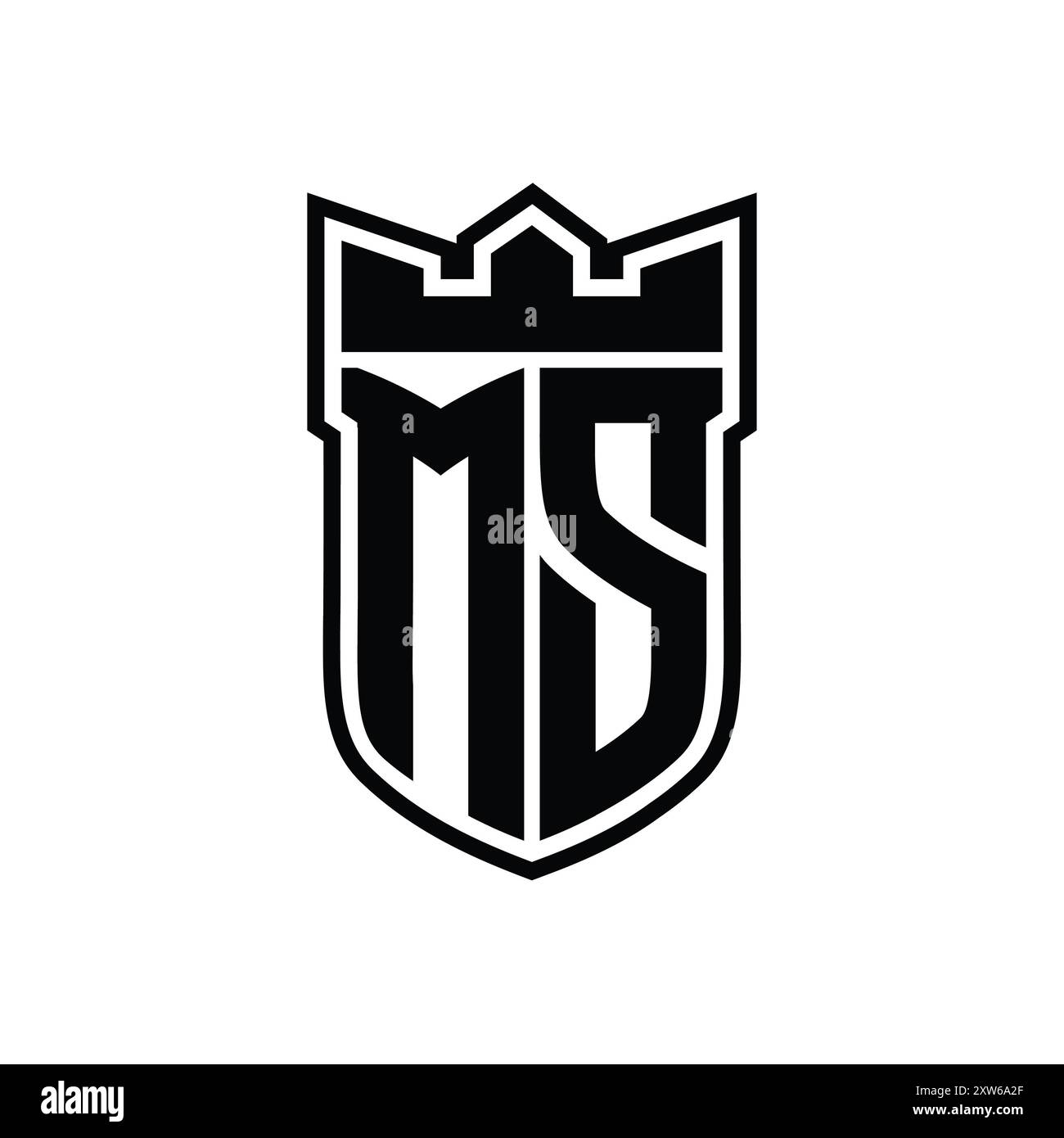 MS Letter logo with shield shape with geometric crown inside black ...