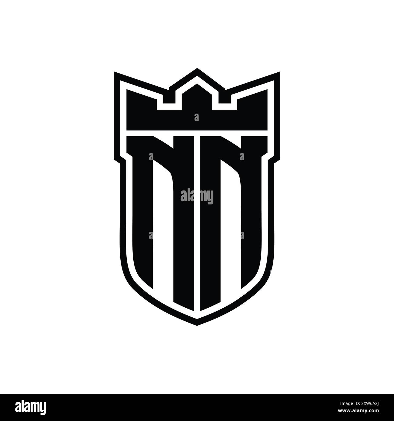 NN Letter logo with shield shape with geometric crown inside black ...