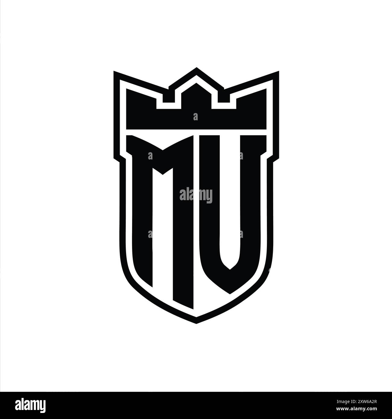 MV Letter logo with shield shape with geometric crown inside black ...