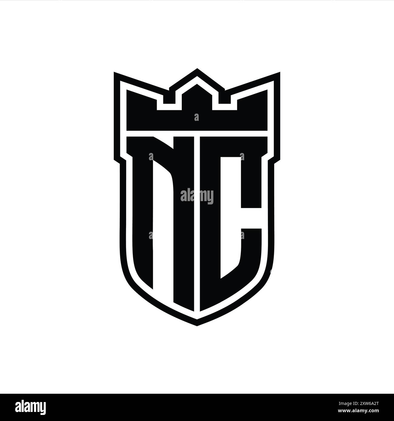 NC Letter logo with shield shape with geometric crown inside black ...