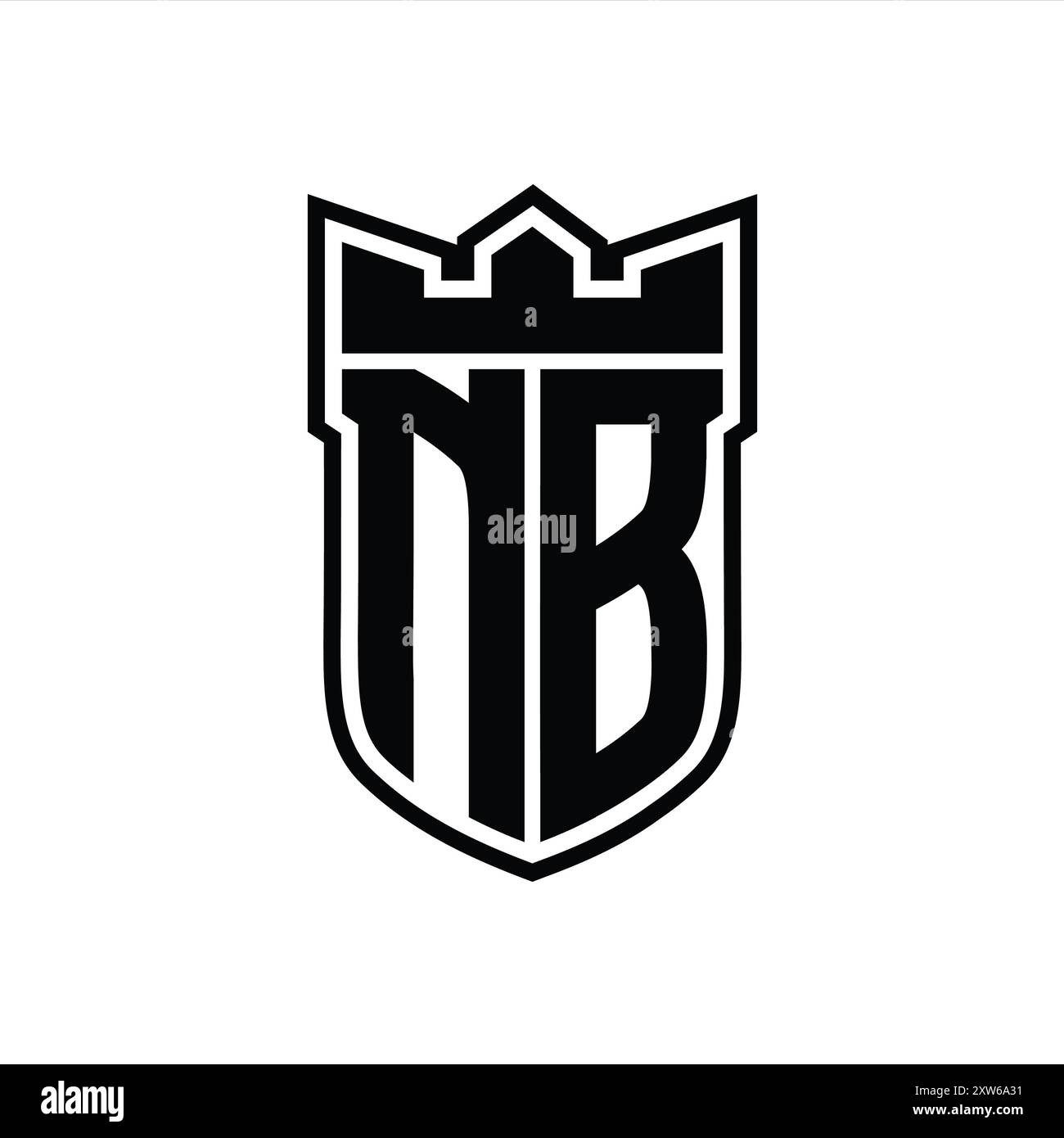 NB Letter logo with shield shape with geometric crown inside black ...