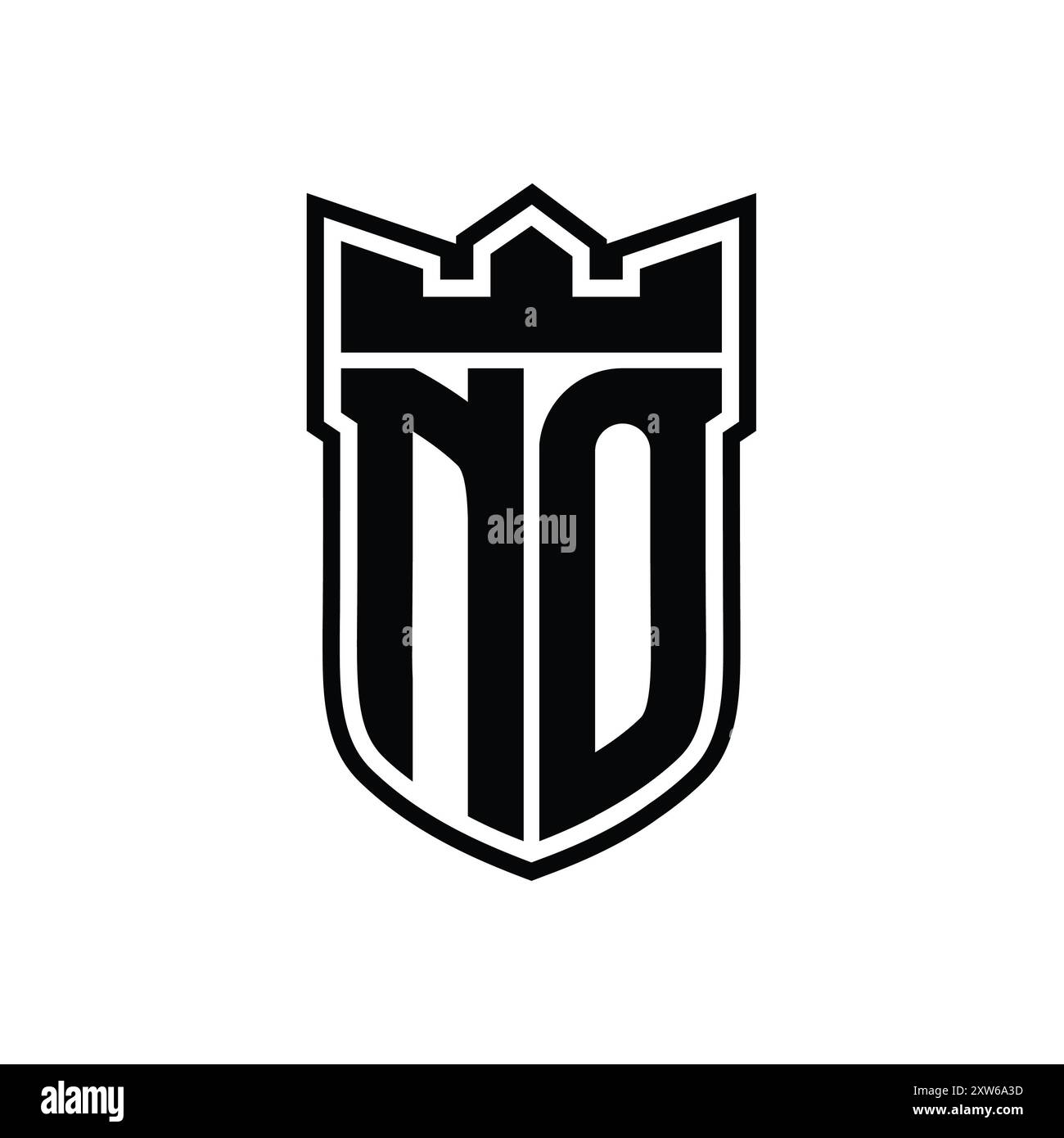 NO Letter logo with shield shape with geometric crown inside black ...