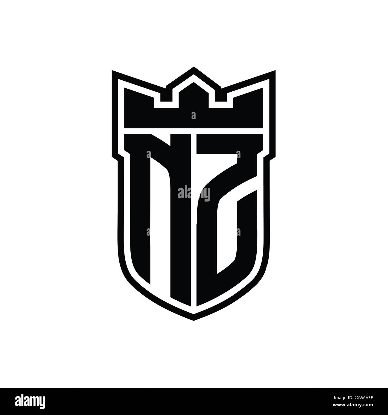 NZ Letter logo with shield shape with geometric crown inside black ...