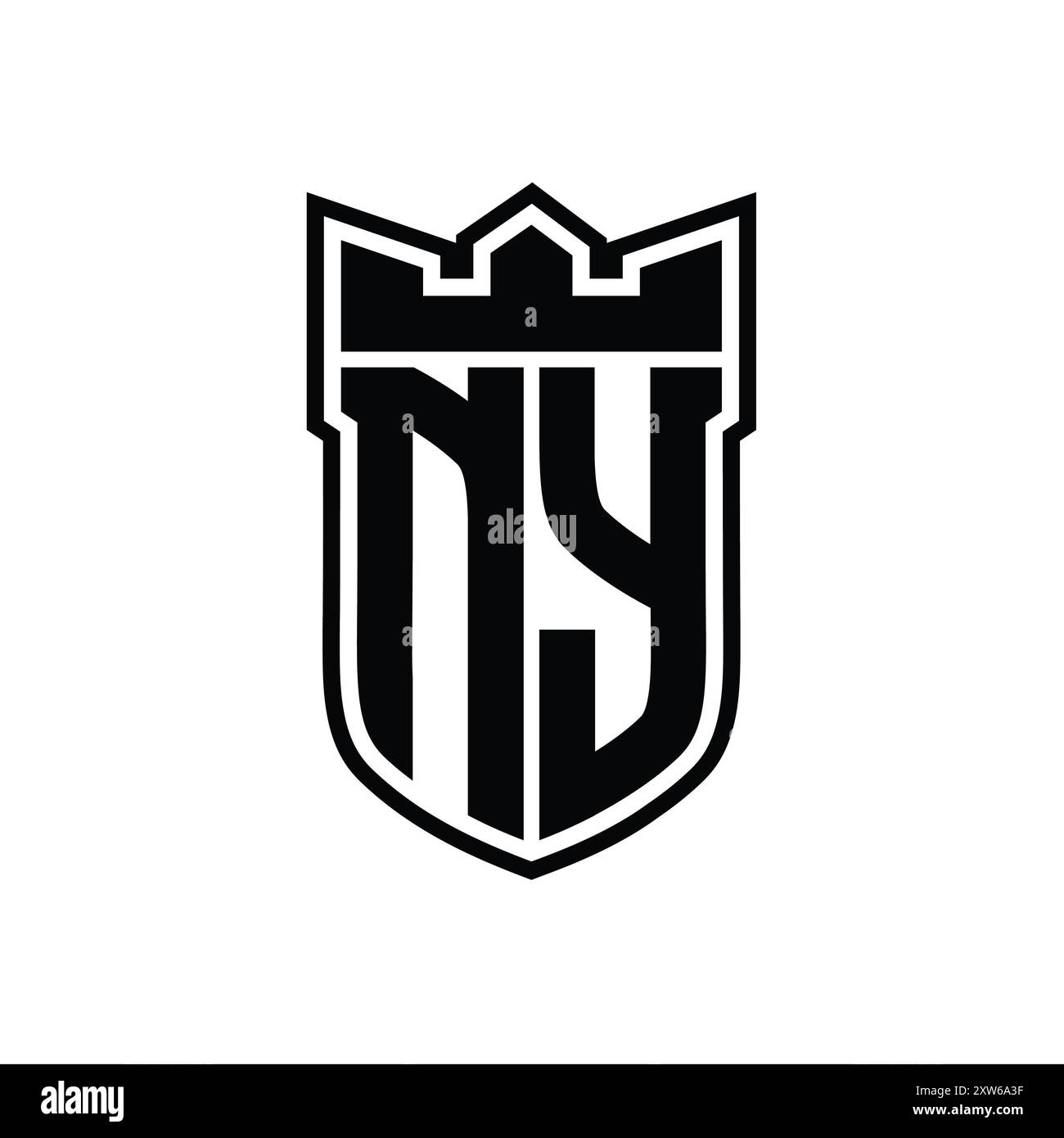NY Letter logo with shield shape with geometric crown inside black ...