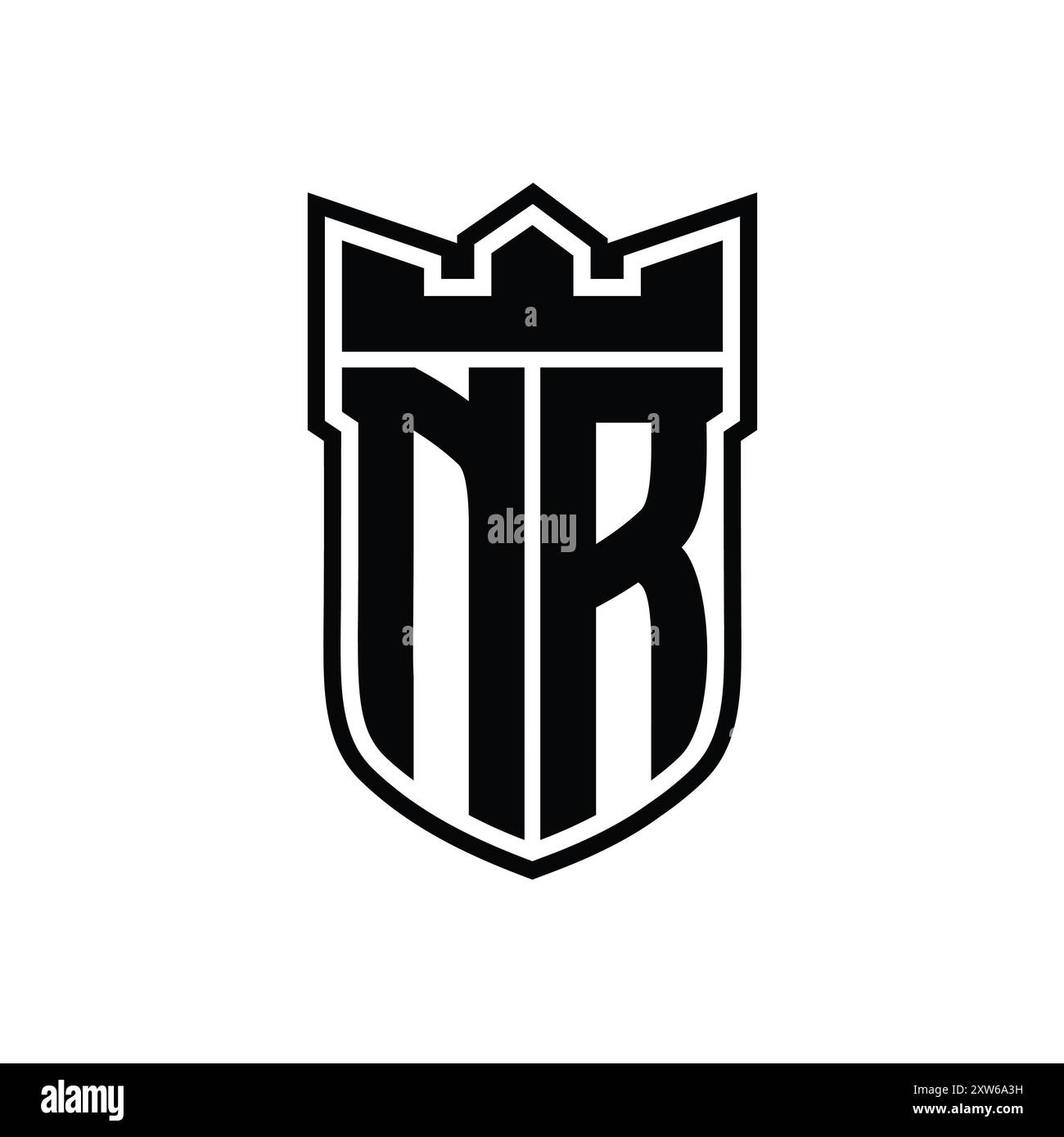 NR Letter logo with shield shape with geometric crown inside black ...