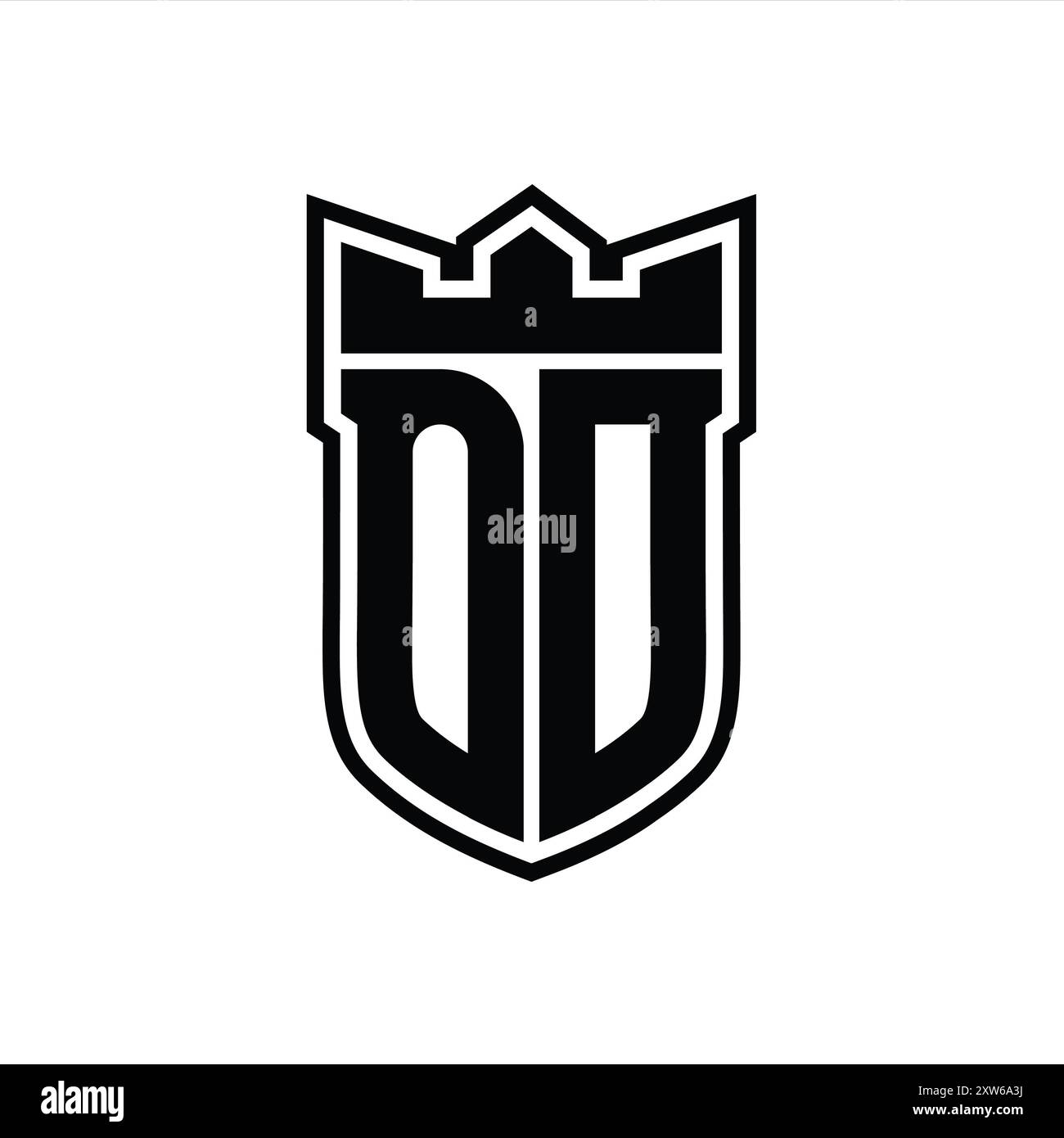 OD Letter logo with shield shape with geometric crown inside black ...