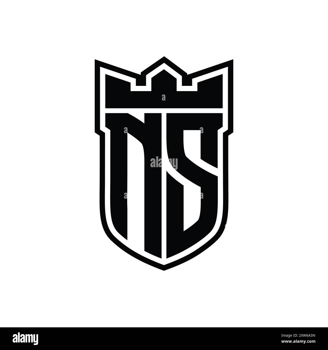 NS Letter logo with shield shape with geometric crown inside black ...