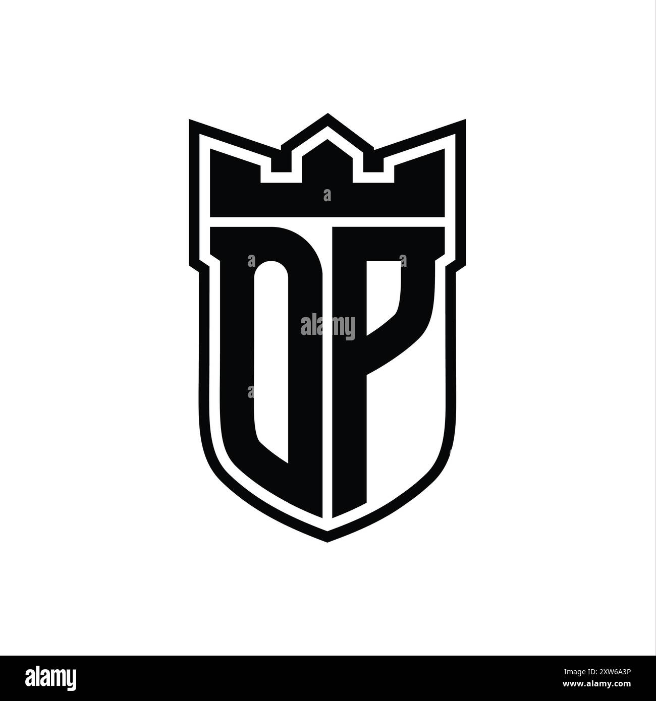 OP Letter logo with shield shape with geometric crown inside black ...