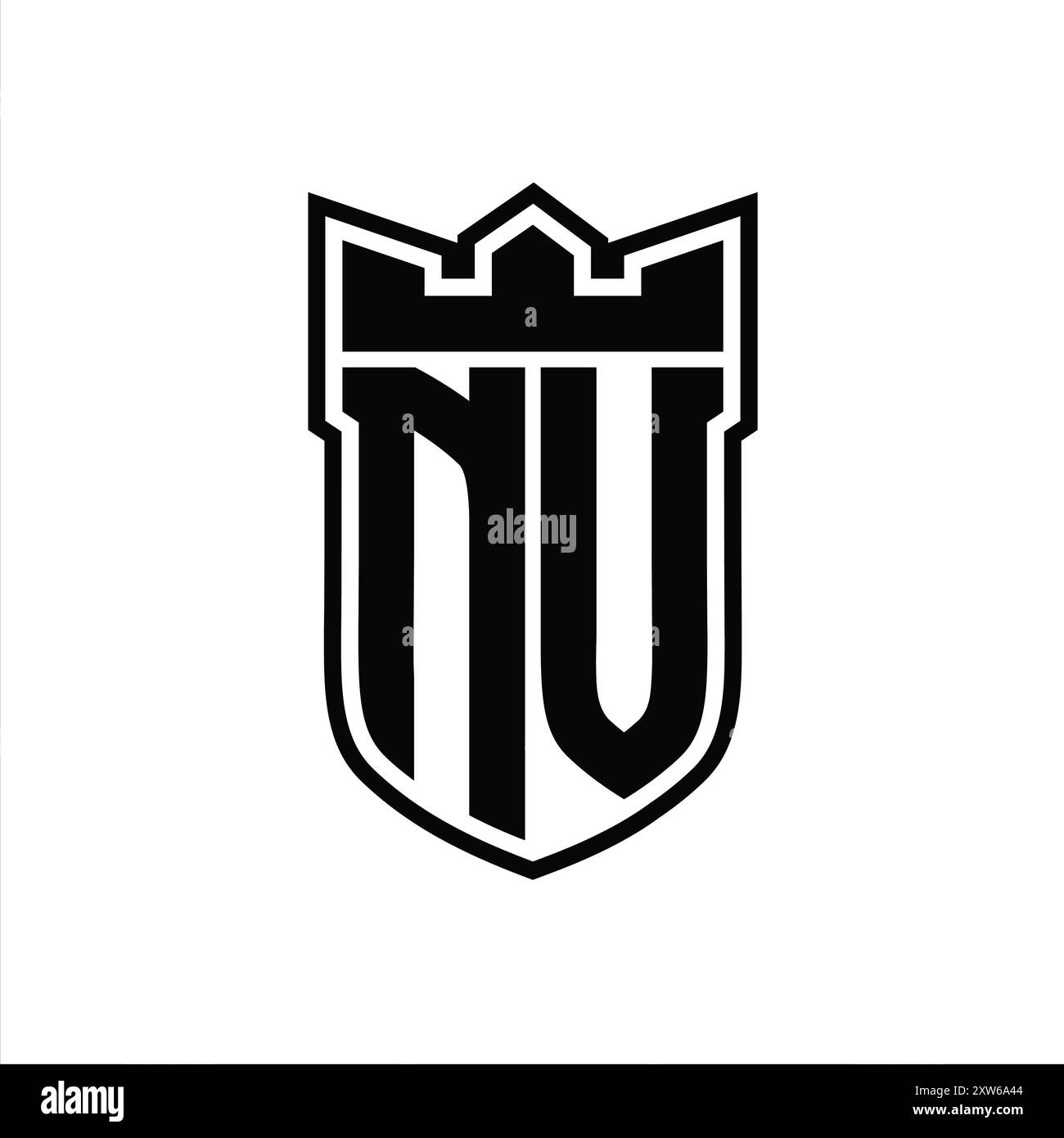 NV Letter logo with shield shape with geometric crown inside black ...