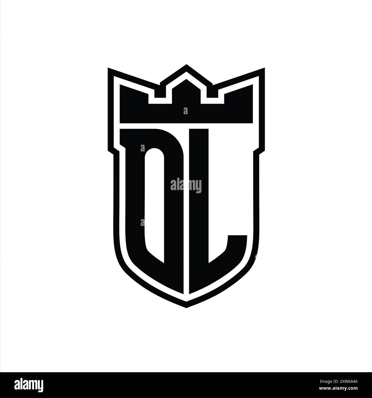 OL Letter logo with shield shape with geometric crown inside black ...