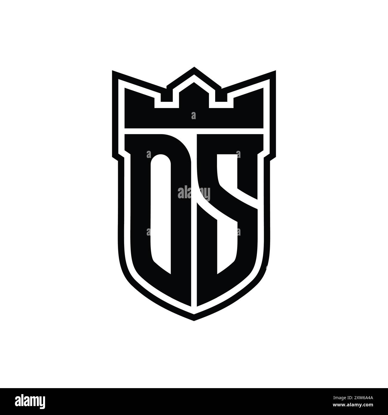 OS Letter logo with shield shape with geometric crown inside black ...