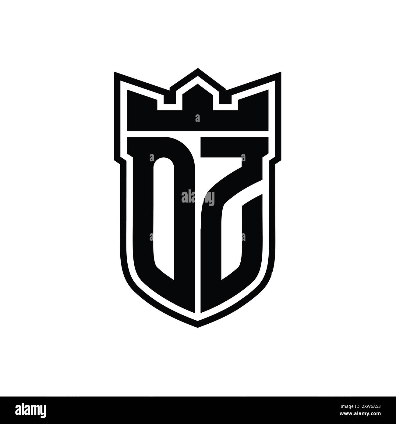 OZ Letter logo with shield shape with geometric crown inside black ...