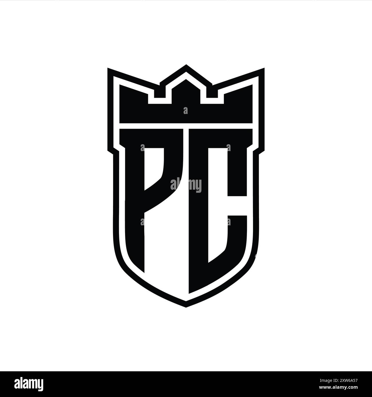 PC Letter logo with shield shape with geometric crown inside black ...