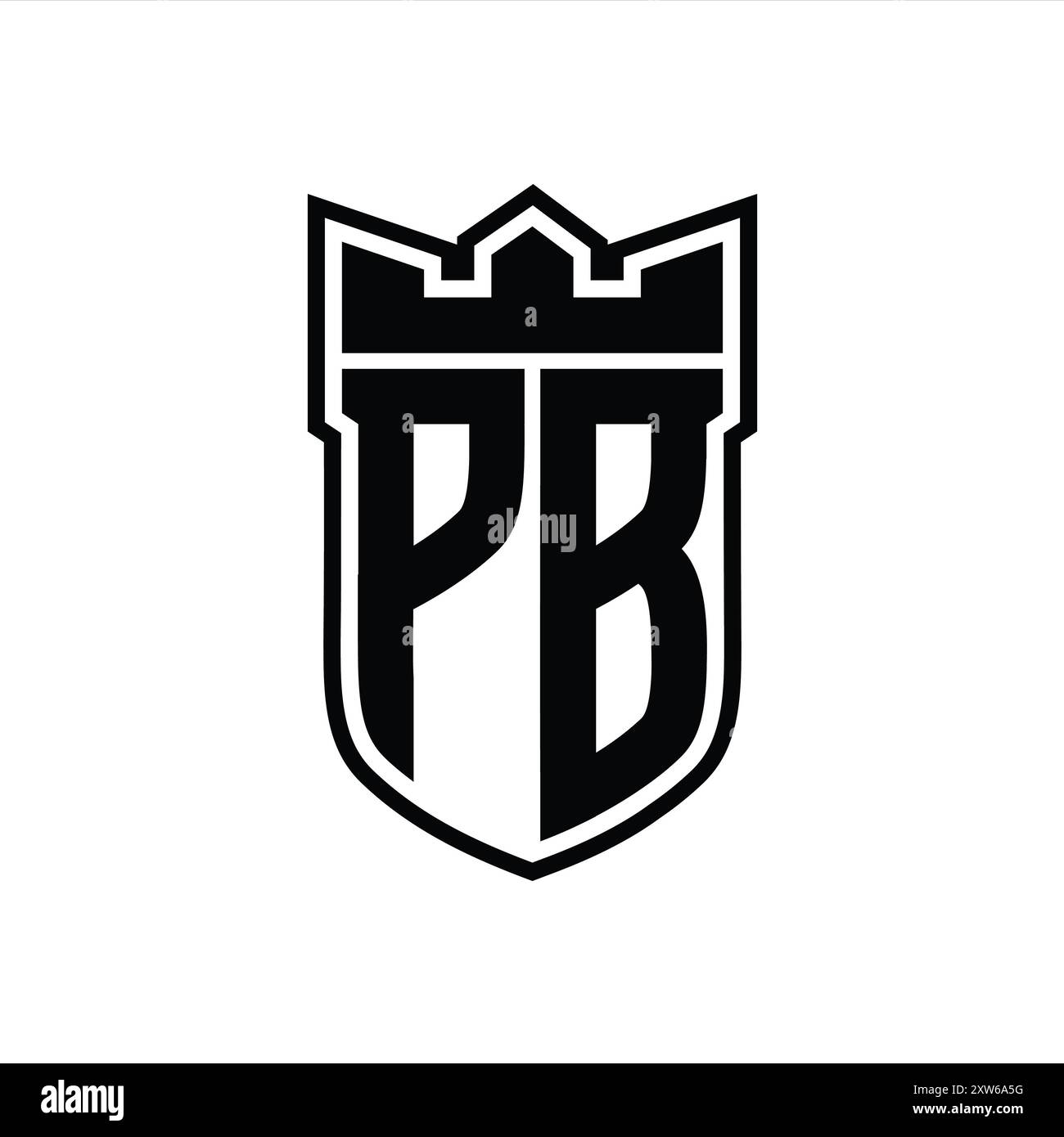 PB Letter logo with shield shape with geometric crown inside black ...
