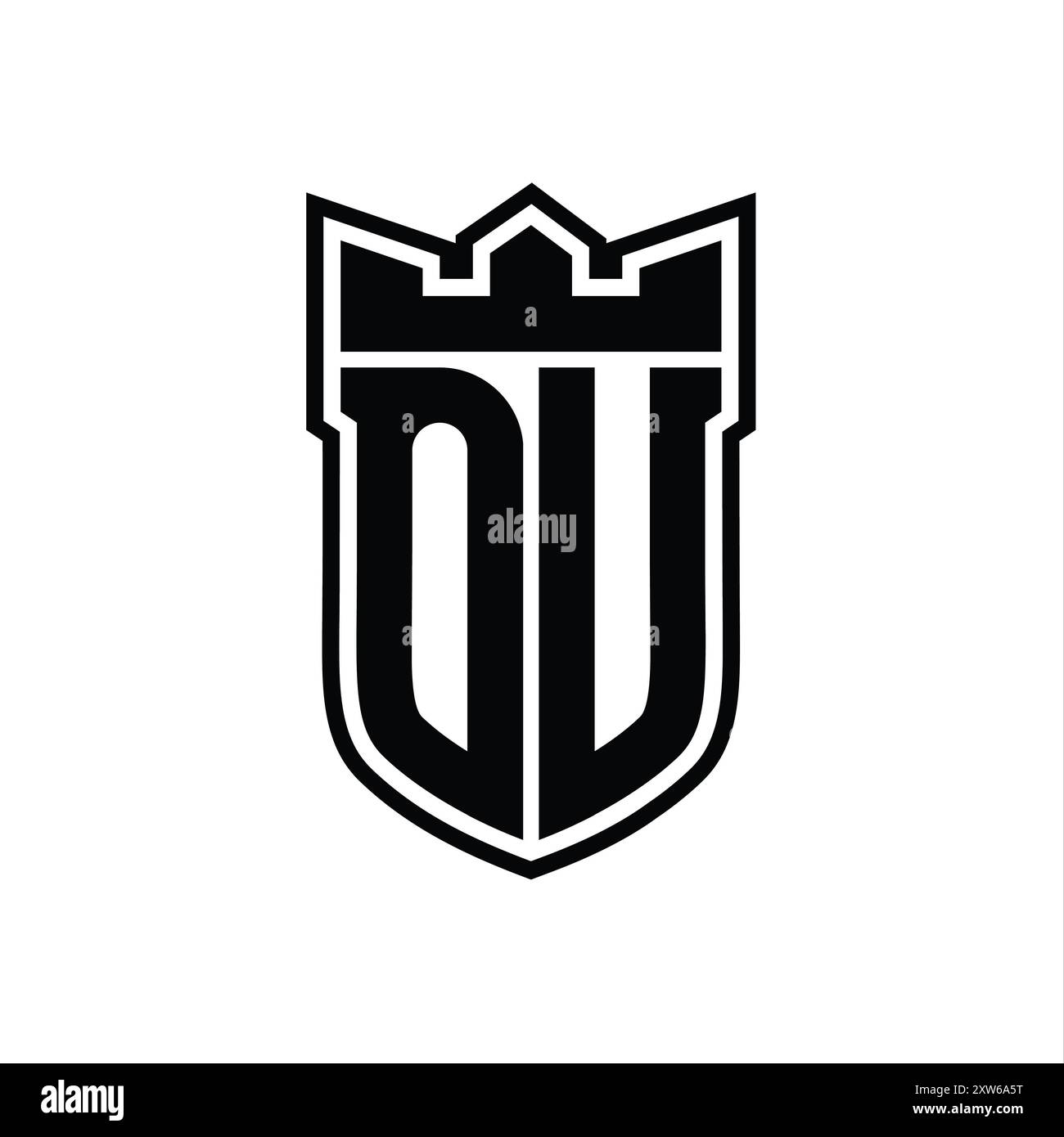 OU Letter logo with shield shape with geometric crown inside black ...