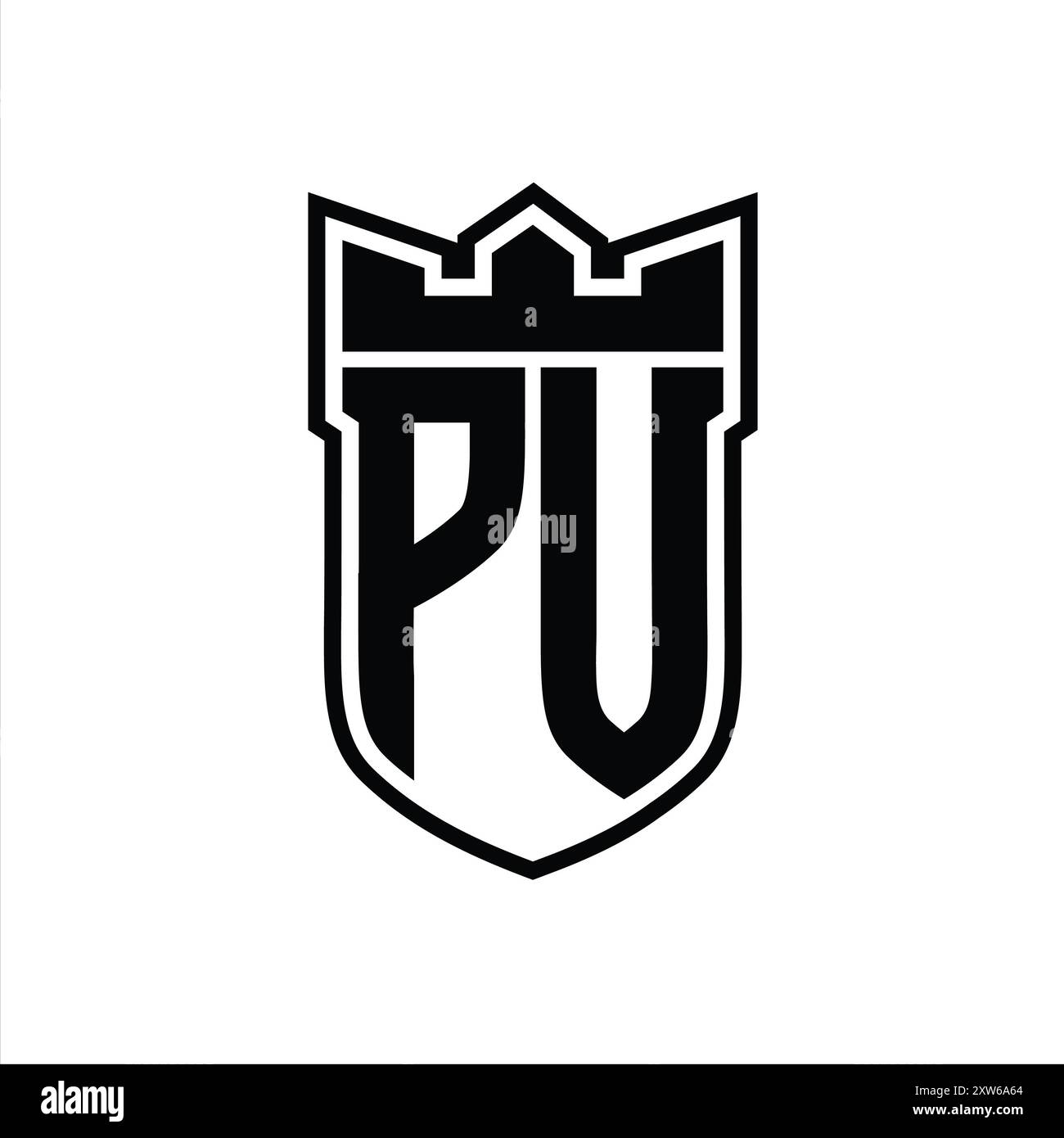 PV Letter logo with shield shape with geometric crown inside black ...