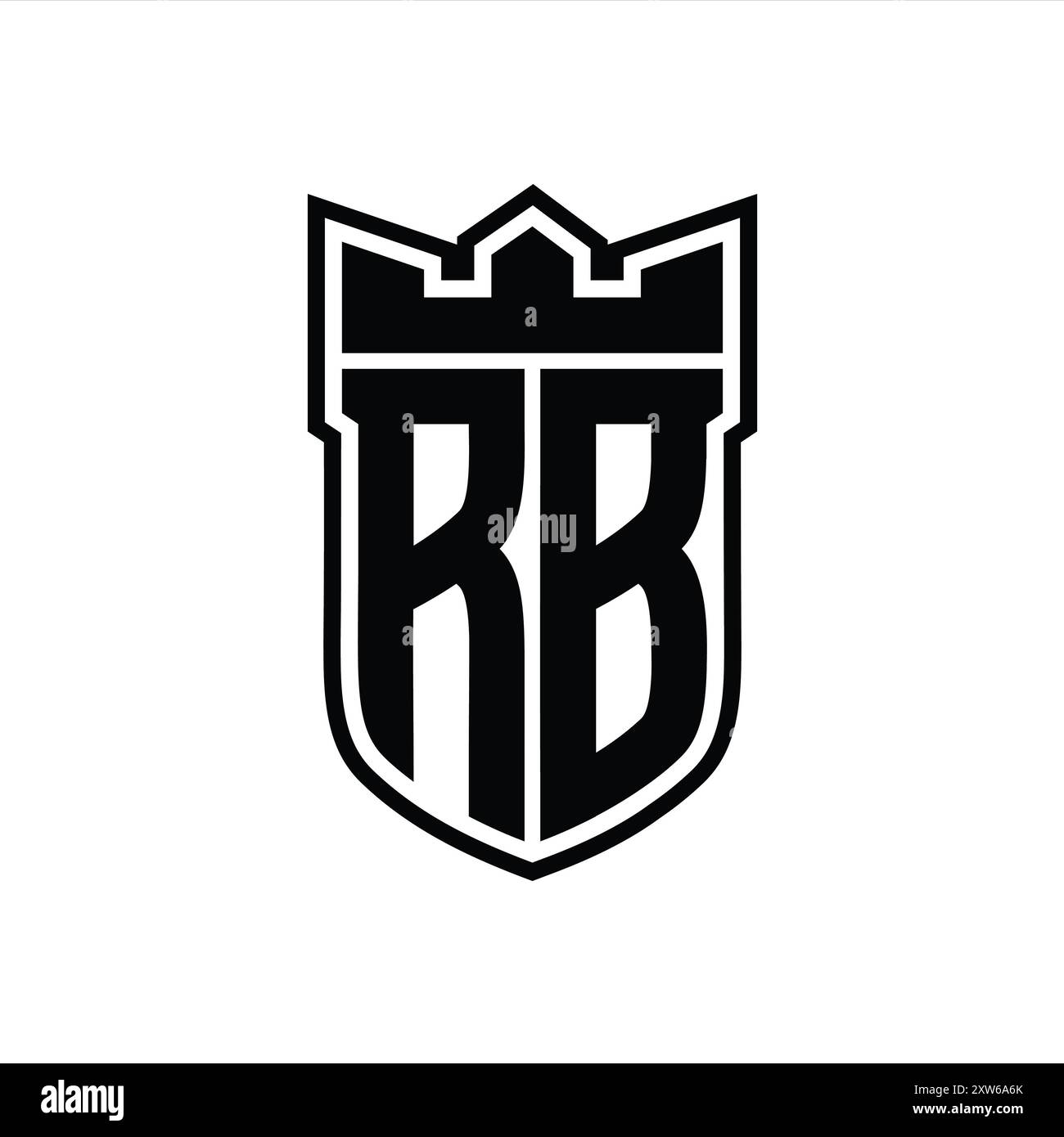 RB Letter logo with shield shape with geometric crown inside black ...