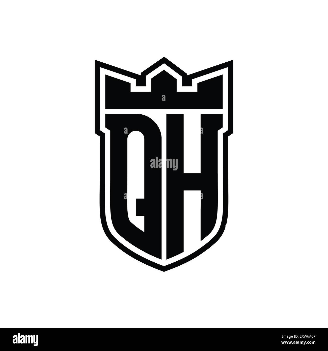 QH Letter logo with shield shape with geometric crown inside black ...