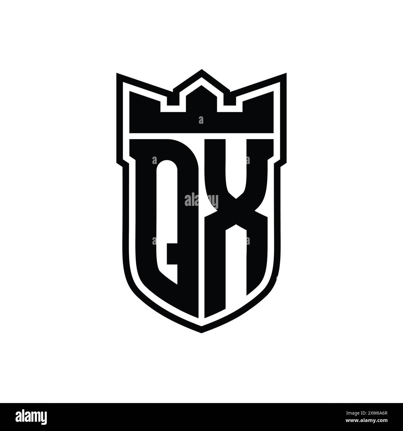 QX Letter logo with shield shape with geometric crown inside black ...