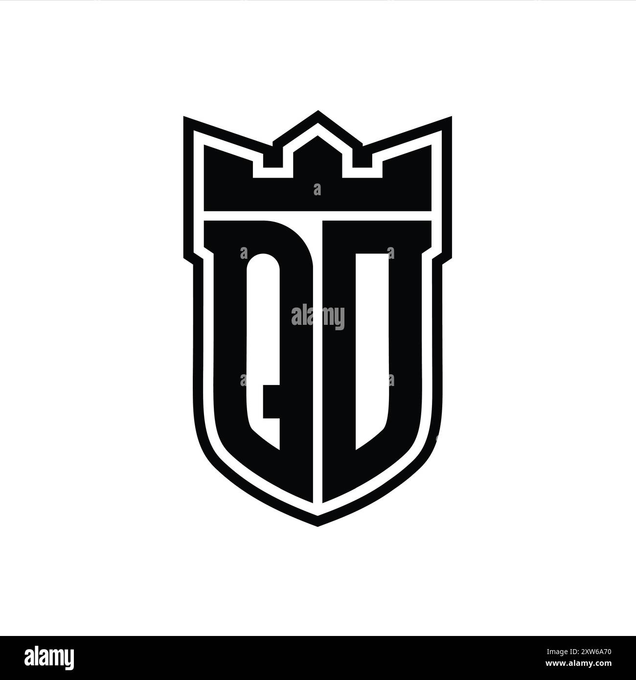 QD Letter logo with shield shape with geometric crown inside black ...