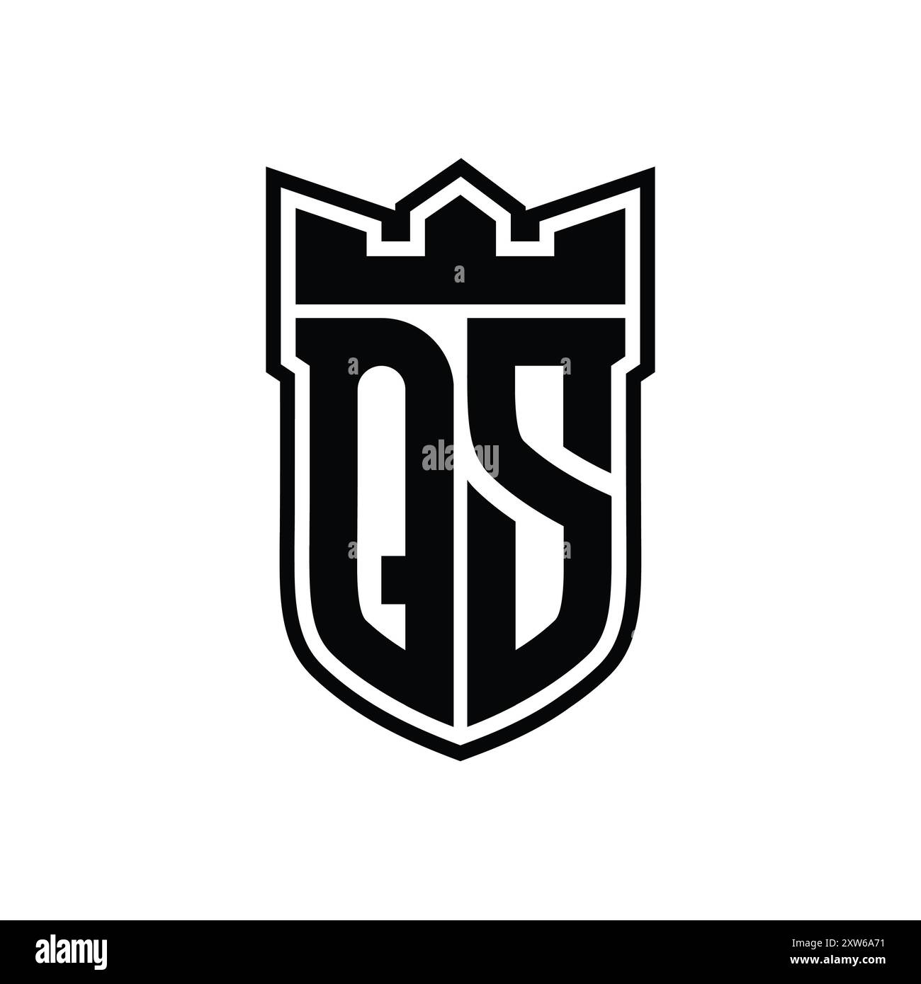 QS Letter logo with shield shape with geometric crown inside black ...