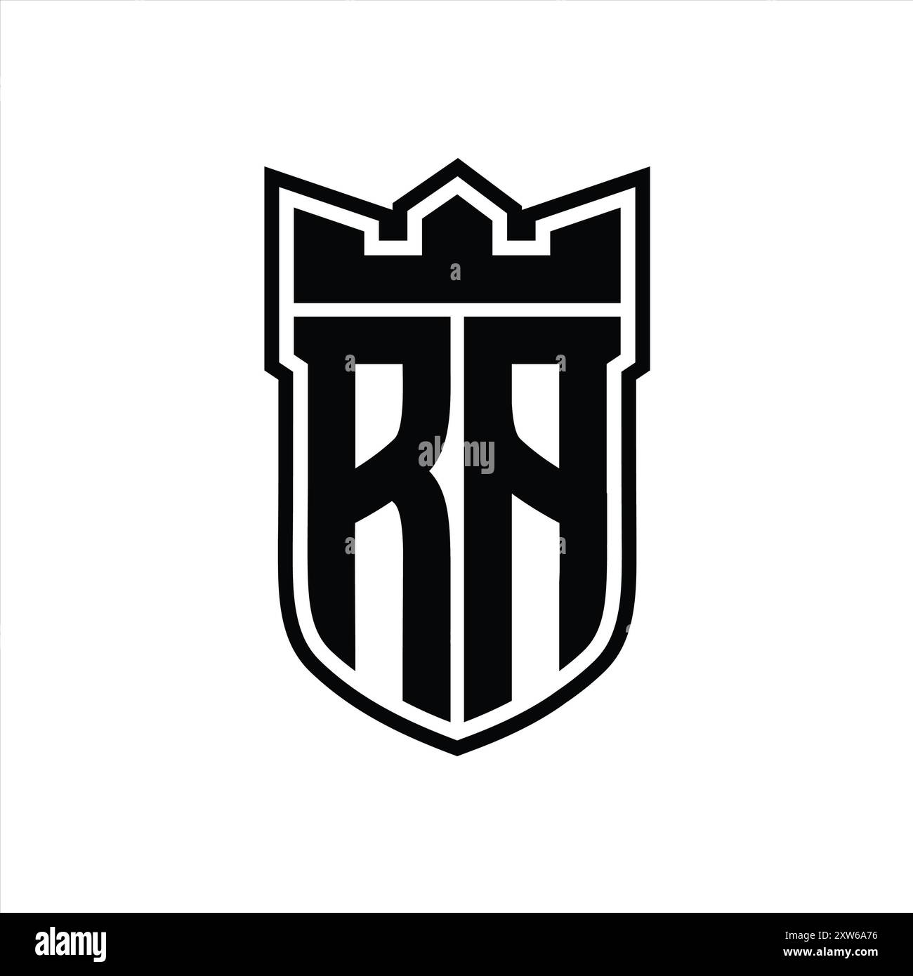 RA Letter logo with shield shape with geometric crown inside black ...