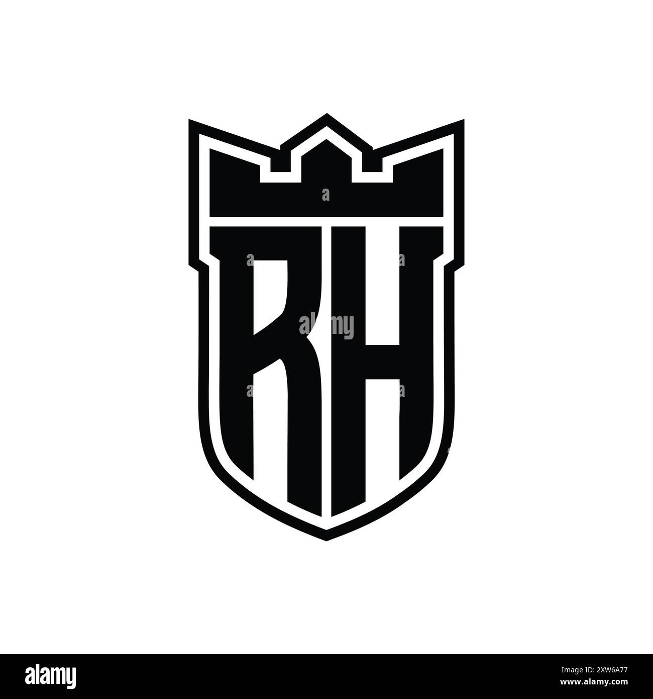 RH Letter logo with shield shape with geometric crown inside black ...