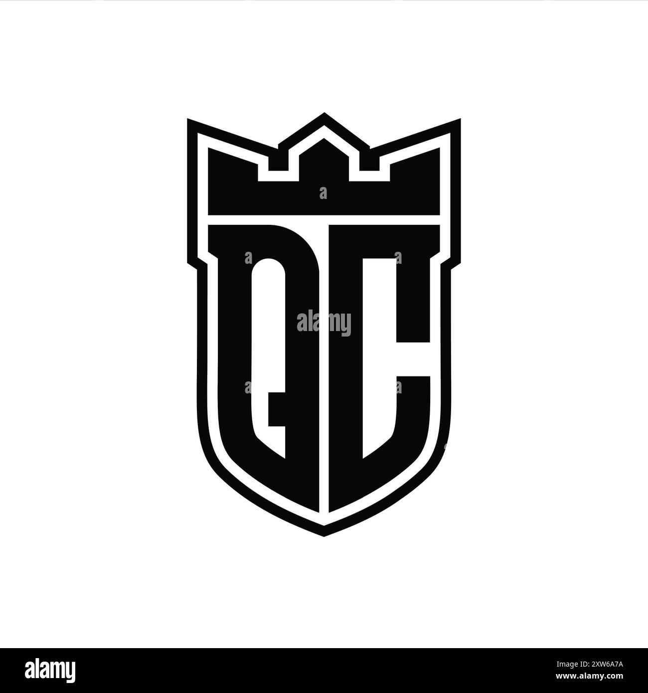 QC Letter logo with shield shape with geometric crown inside black ...