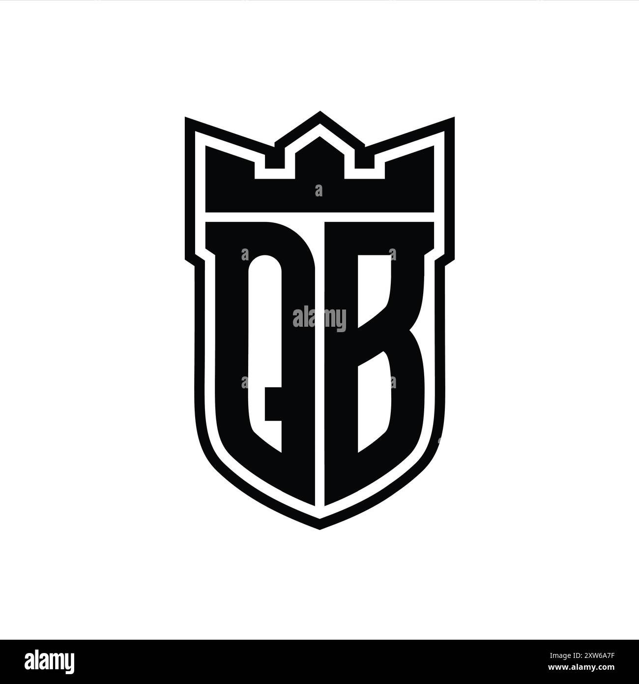 QB Letter logo with shield shape with geometric crown inside black ...