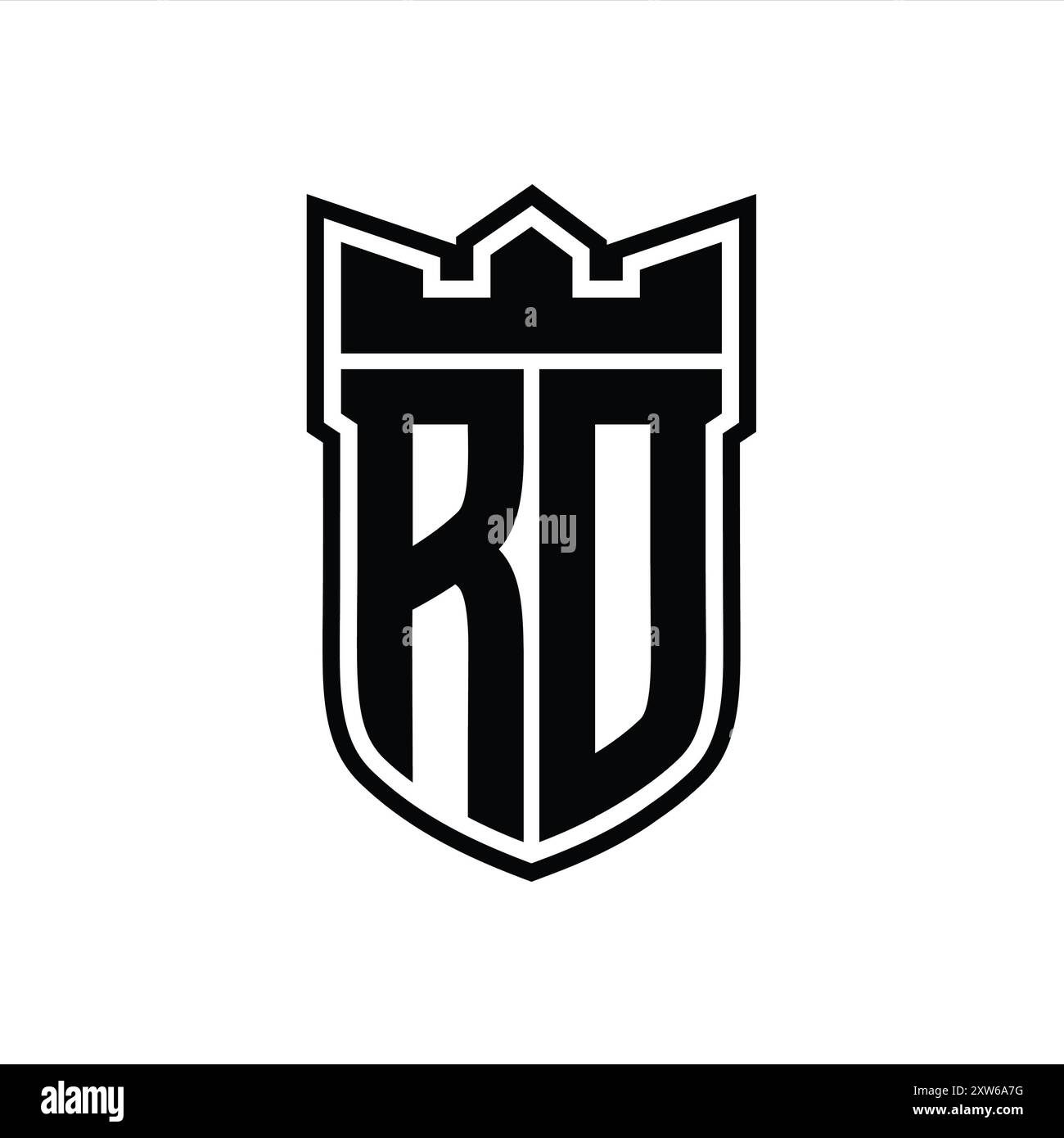 RD Letter logo with shield shape with geometric crown inside black ...
