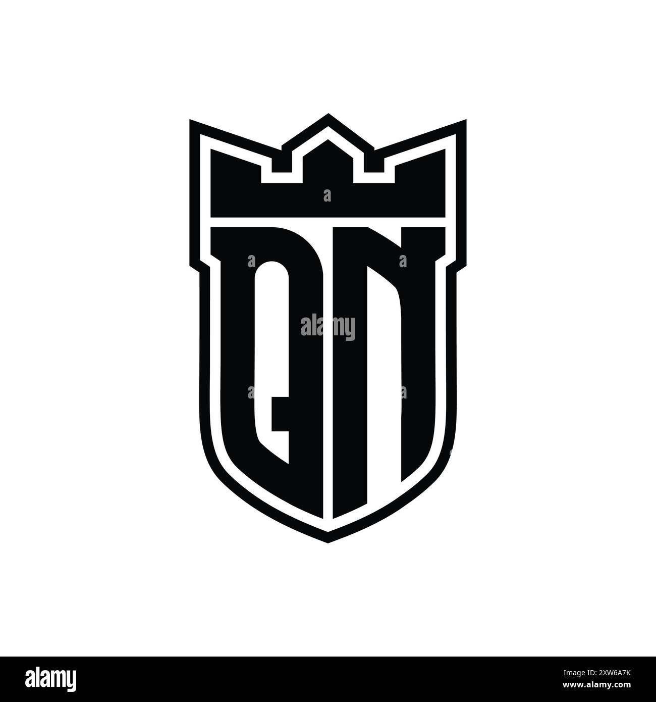 QN Letter logo with shield shape with geometric crown inside black ...