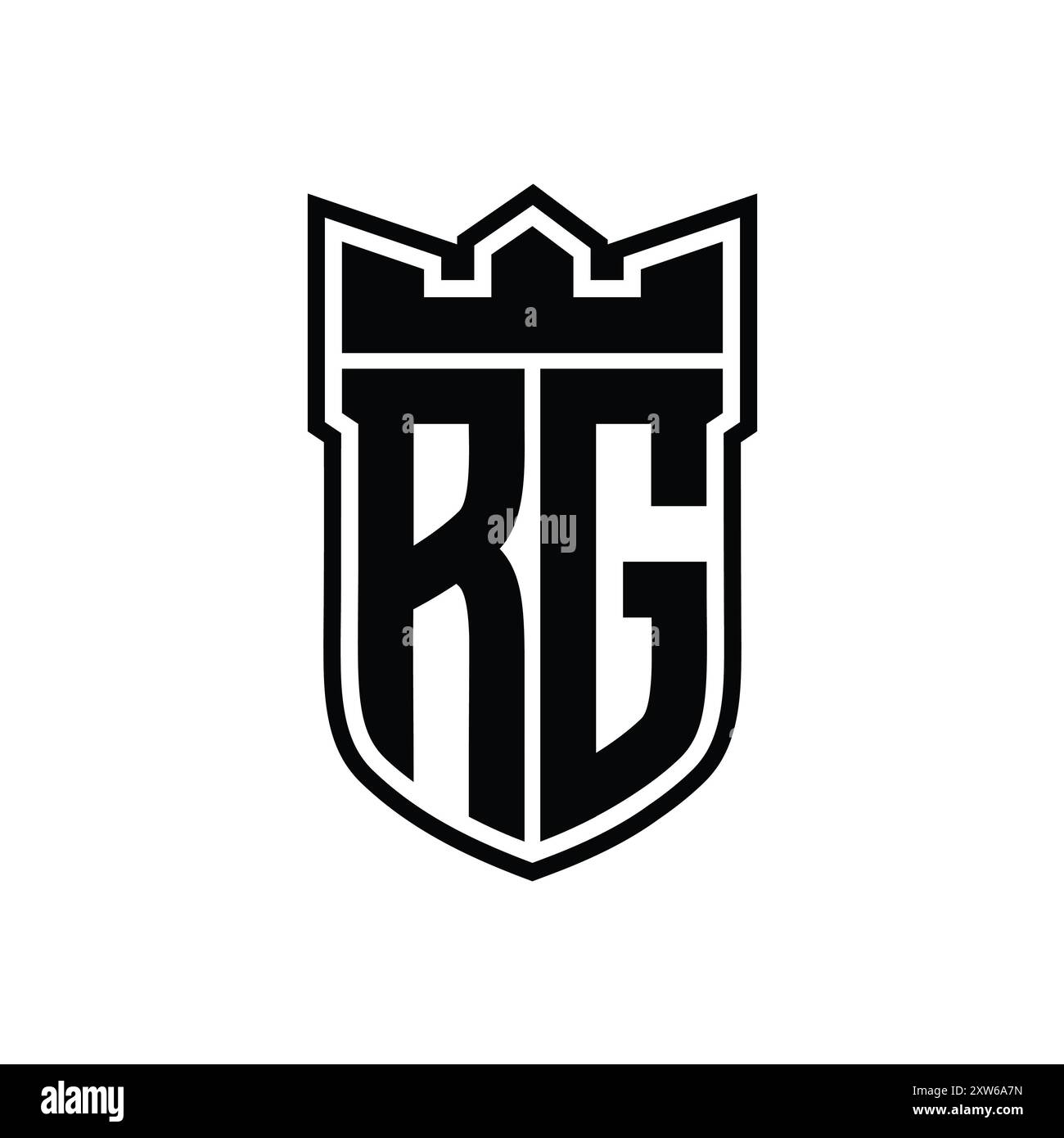 RG Letter logo with shield shape with geometric crown inside black ...