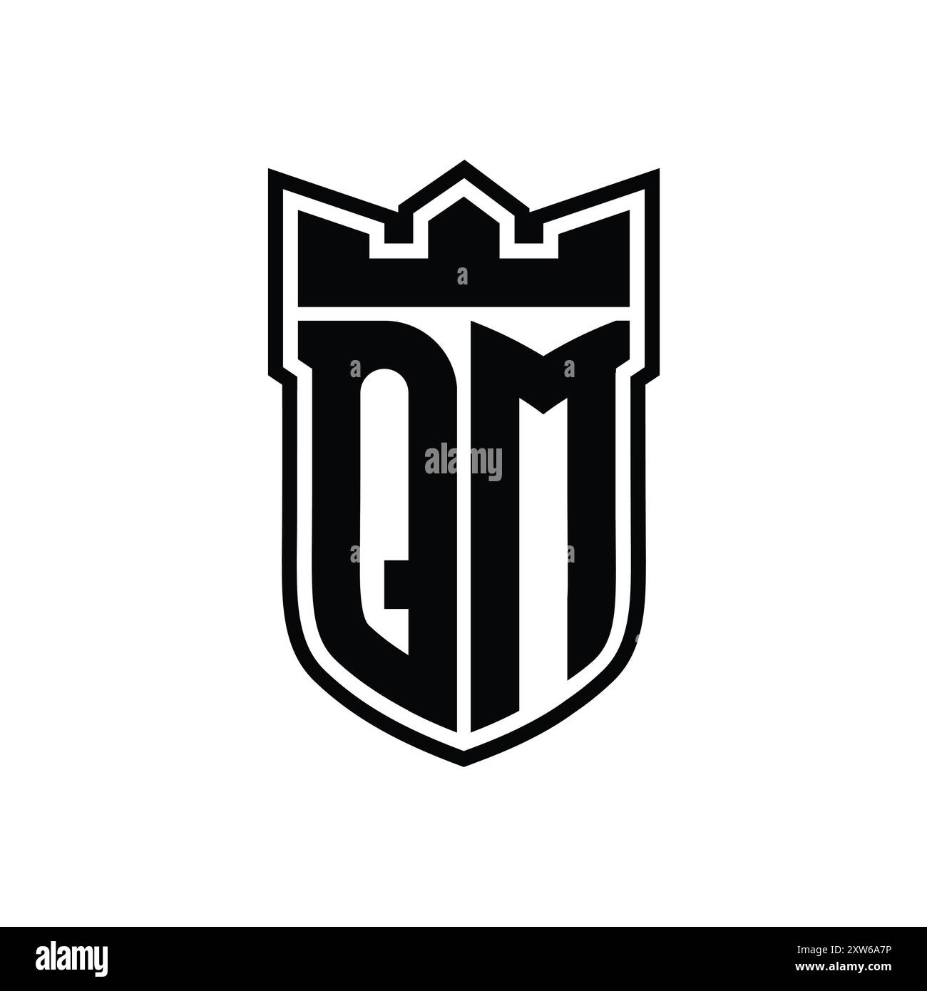 QM Letter logo with shield shape with geometric crown inside black ...