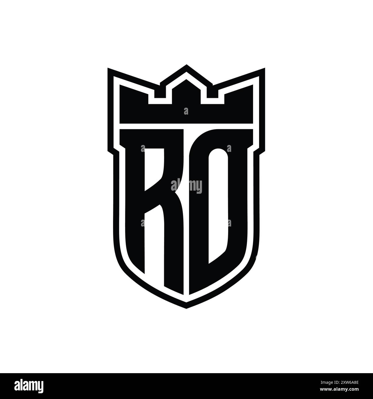 RO Letter logo with shield shape with geometric crown inside black ...