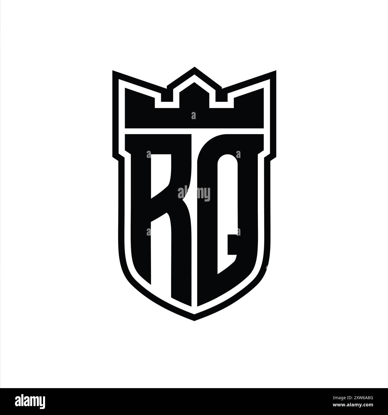 RQ Letter logo with shield shape with geometric crown inside black ...