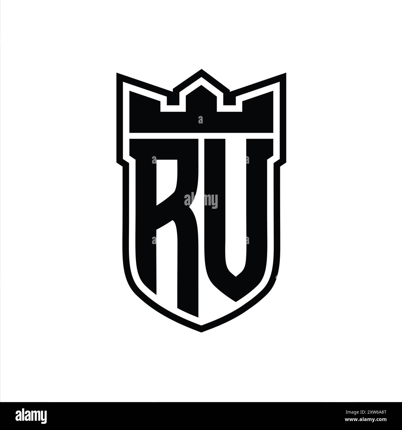 RV Letter logo with shield shape with geometric crown inside black ...