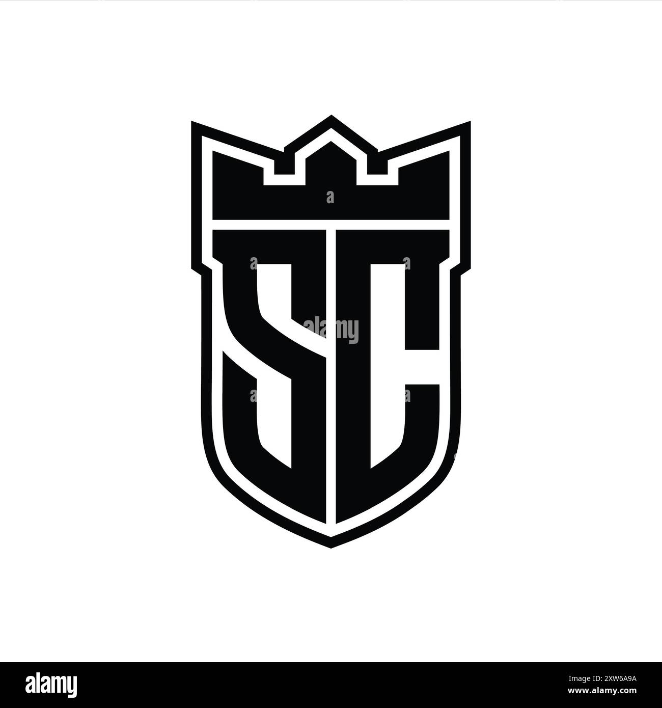 SC Letter logo with shield shape with geometric crown inside black ...