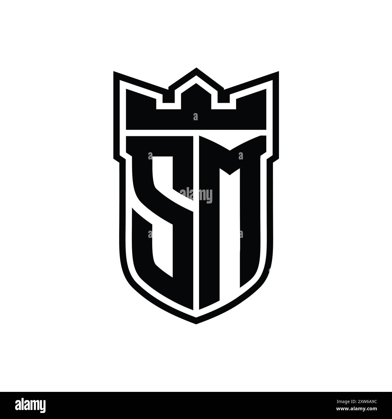 SM Letter logo with shield shape with geometric crown inside black ...