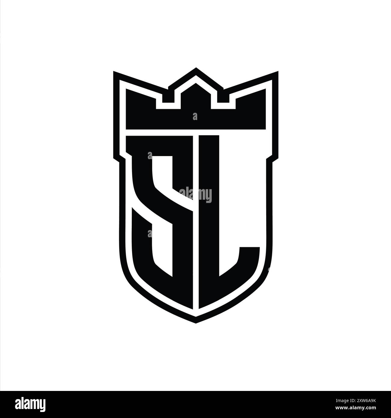 SL Letter logo with shield shape with geometric crown inside black ...